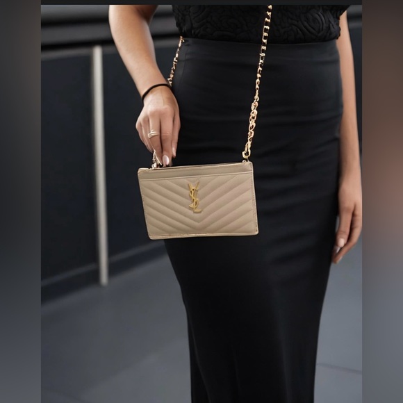 Yves Saint Laurent | Bags | New Beige Ysl Monogram Clutch Crossbody Bag ...